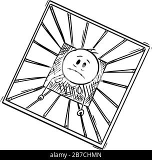 Cartoon man trapped in a cage, vector illustration. Black outlined and ...