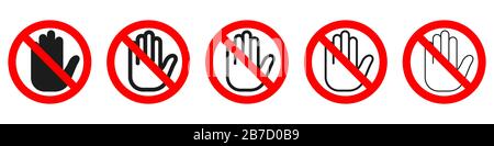 Hand forbidden signs. Set of blocking signs with hand icon. Vector ...