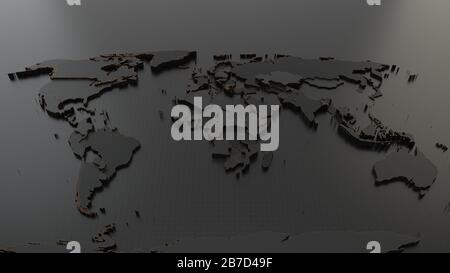 dark world map with elevated countries and glowing high energy borders ...