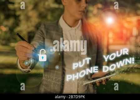 Writing note showing Put Your Phone Down. Business concept for end ...