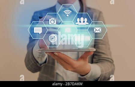 Writing note showing Job Creation. Business concept for the provision ...