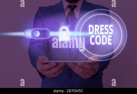 Text sign showing Dress Code. Business photo text Rules of what you can ...