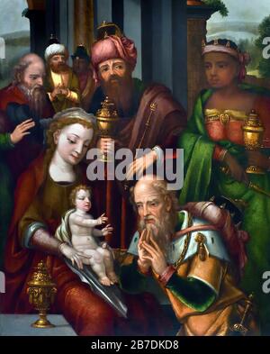 The Adoration of the Magi by Pieter Coecke van Aelst - (1502-1550).Flemish painter Stock Photo ...