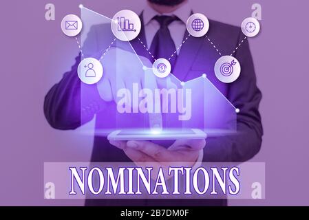 Word writing text Nominations. Business photo showcasing action of ...