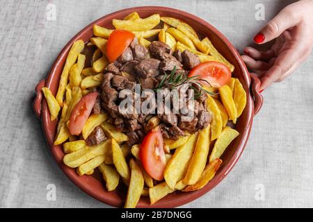 Traditional dish of Madeira island, called “Picado” or “Picadinho ...