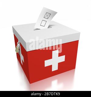 Vote in Switzerland concept, voting booth with Swiss flag, 3D rendering ...