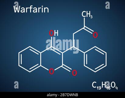 Warfarin anticoagulant drug, chemical structure. Used in thrombosis ...