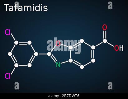 Tafamidis familial amyloid polyneuropathy (FAP) drug molecule. Skeletal ...