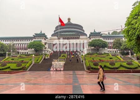 Chongqing, China at Great Hall of the People and People's Square Stock ...