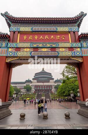 Chongqing, China at Great Hall of the People and People's Square Stock ...