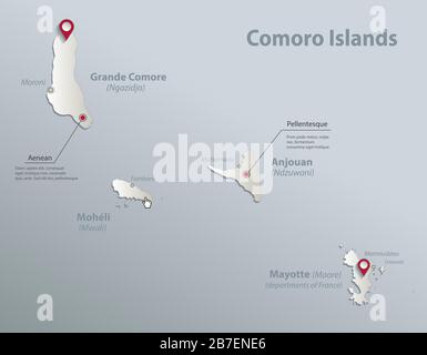 Comoro Islands map, administrative division, separate individual ...