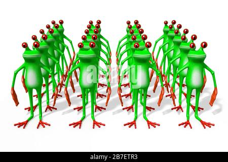 3D cartoon frogs on white background - teamwork concept Stock Photo - Alamy