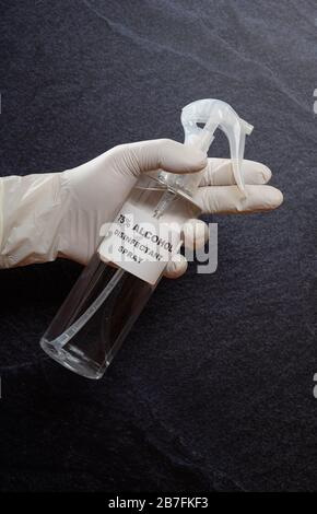 75 percent alcohol disinfectant spray in front of a lift Stock Photo ...