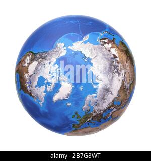 World Satellite Map in winter, with partial snow cover and showing ...