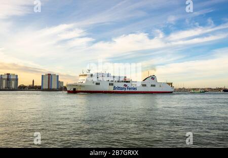 Brittany Ferries passenger ferry boat Connemara departs from Portsmouth ...