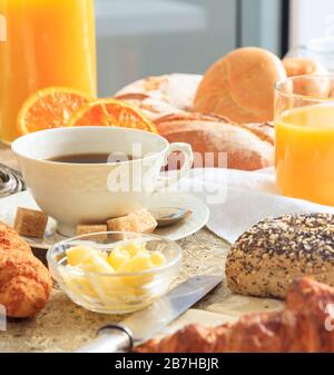 Homemade croissant and bread on old wood background, fresh bakery Stock ...