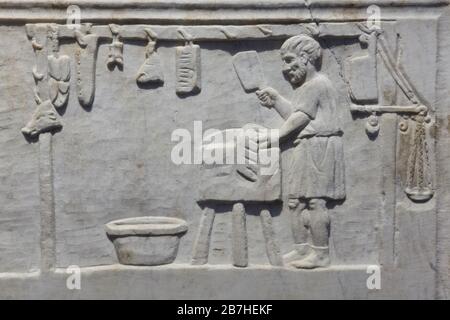 Butcher's shop depicted in the Roman tomb relief of a pork butcher ...