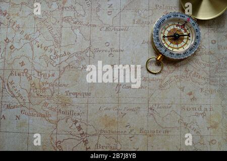 Ancient map of Europe and antique compass. Map is from 1786 and is out ...