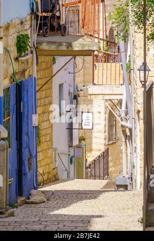 Safed, Israel - March 10, 2020: View of an I love Zefat sign, and the ...