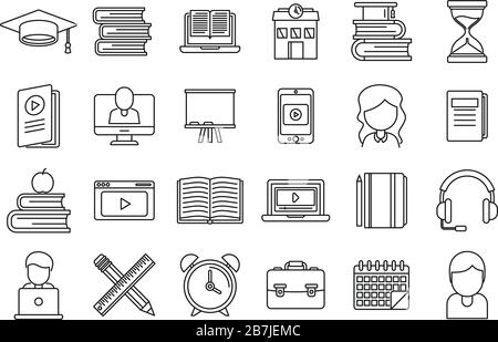 Lesson teacher icons set. Outline set of lesson teacher vector icons ...
