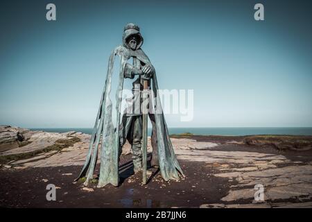 The Gallos Statue depicting King Arthur on top of Tintagel Castle in ...