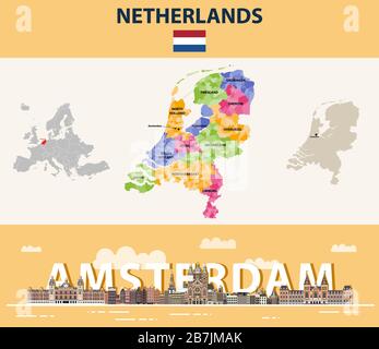 Netherlands local municipalities colored by provinces map with ...