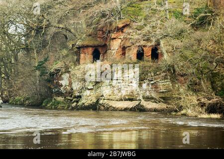 Lacy's Caves on the banks of the River Eden near Little Salkeld, in ...