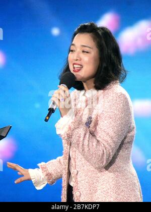 Chinese singer Bai Xue attends a CCTV entertainment show in Beijing ...