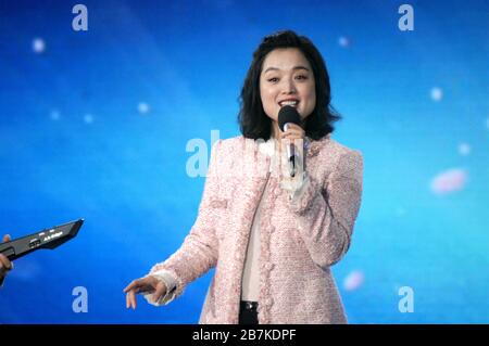 Chinese singer Bai Xue attends a CCTV entertainment show in Beijing ...