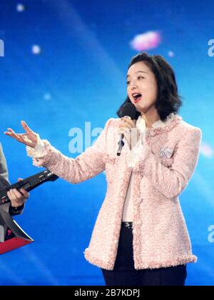 Chinese singer Bai Xue attends a CCTV entertainment show in Beijing ...