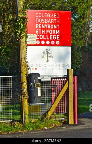 The Sign at the main entrance to Pencoed Comprehensive School and ...