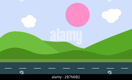 Landscape with road and clouds. Beautiful 2d background Stock Photo - Alamy