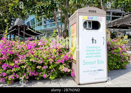 Smart bin in Singapore featuring self compaction and data transmission ...