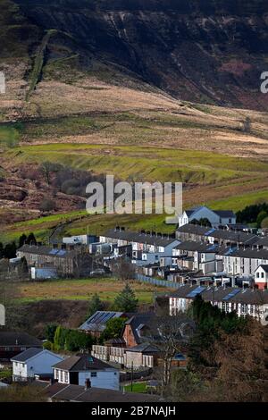 Terraced housing in the Rhondda Valleys in Wales Stock Photo - Alamy