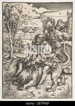 Samson Rending the Lion, Albrecht Dürer, ca. 1497–98 Stock Photo - Alamy