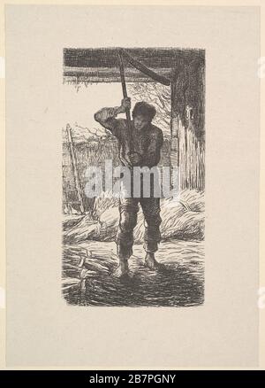 Threshing with the flail Stock Photo - Alamy