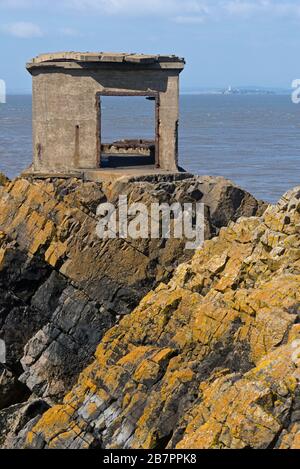 The remains of a WW2 lookout post at the disused Brean Down Fort on the ...