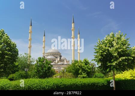 Minarets and domes of the Heart of Chechnya Mosque close-up. Grozny ...