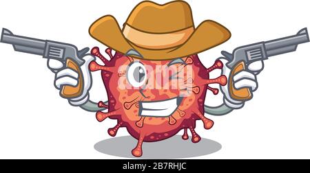Funny corona virus germ as a cowboy cartoon character holding guns ...