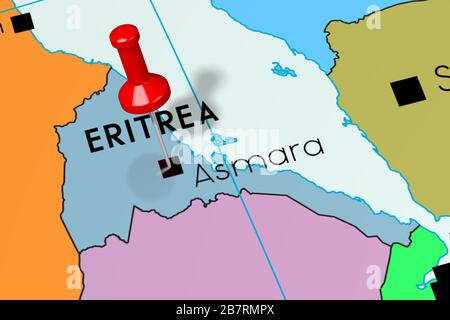 Eritrea Political Map with capital Asmara, national borders, most ...