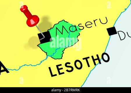 Lesotho Political Map with capital Maseru, national borders, important ...