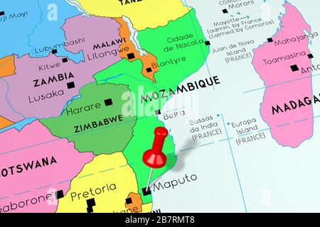 Mozambique Political Map with capital Maputo, with national borders ...