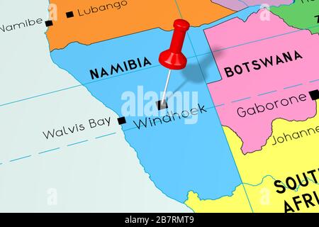 Namibia Political Map with capital Windhoek, national borders and most ...