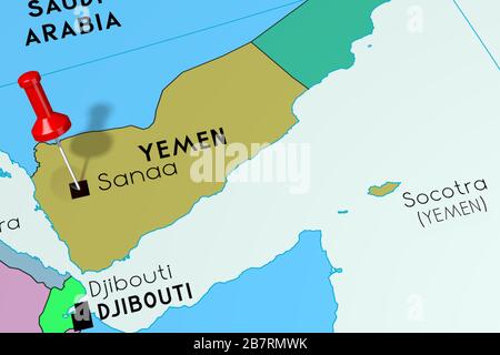 Yemen Political Map with capital Sanaa, national borders and most ...