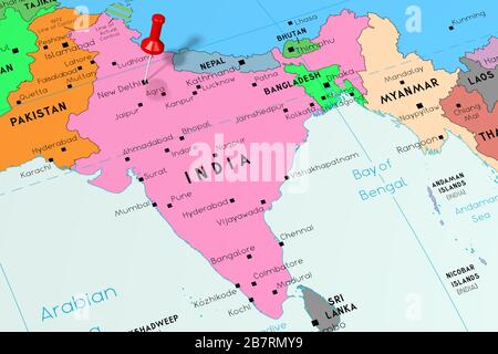 India political map with capital New Delhi, national borders, important ...