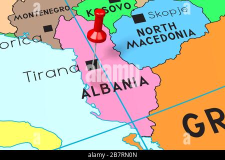 Albania Political Map with capital Tirana, national borders, important ...