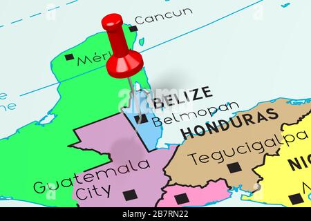 Belize, Belmopan - capital city, pinned on political map Stock Photo ...