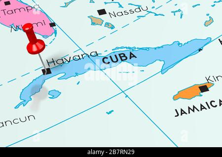 Cuba Political Map with capital Havana, national borders, most ...