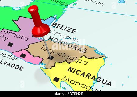 Honduras Political Map with capital Tegucigalpa, national borders, most ...