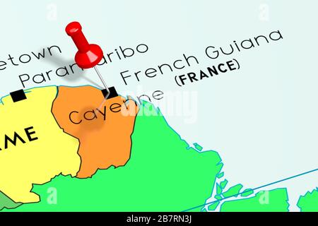 French Guiana Political Map with capital Cayenne, national borders ...